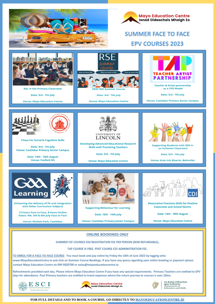 Summer Face to Face Courses - Mayo Education Centre Ireland